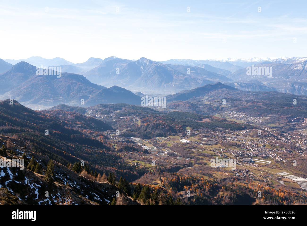 Landscape from Costalta mount top. Italian Alps panorama. Baselga di ...