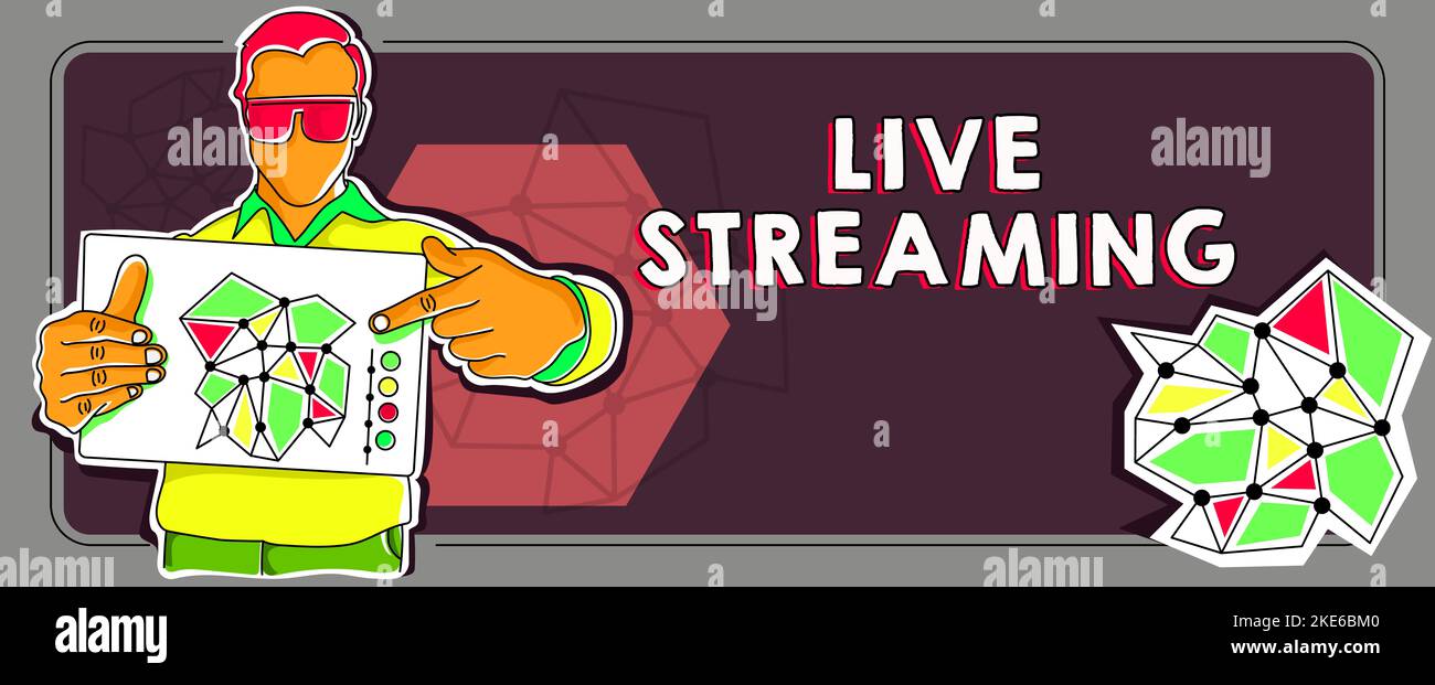 Text caption presenting Live Streaming. Word for displaying audio or ...