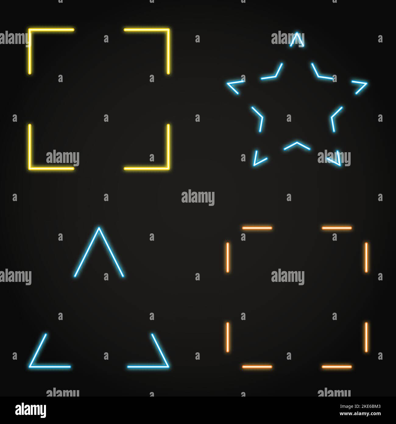 Neon shining geometric frames set. Glowing square, triangle and star ...