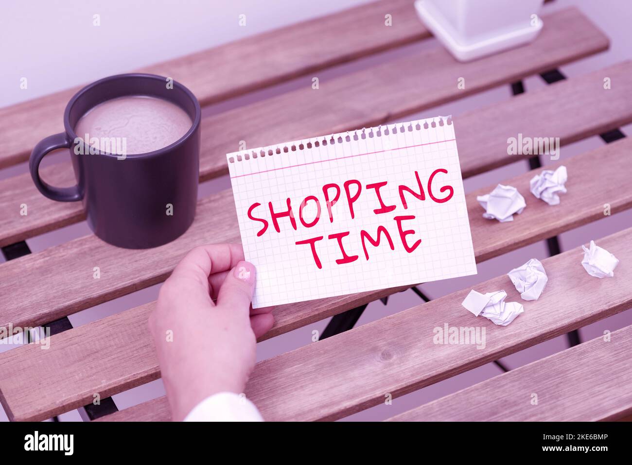 Writing displaying text Shopping Time. Business overview the session ...