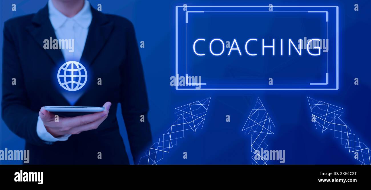 Sign displaying Coaching. Conceptual photo unlocking a persons ...
