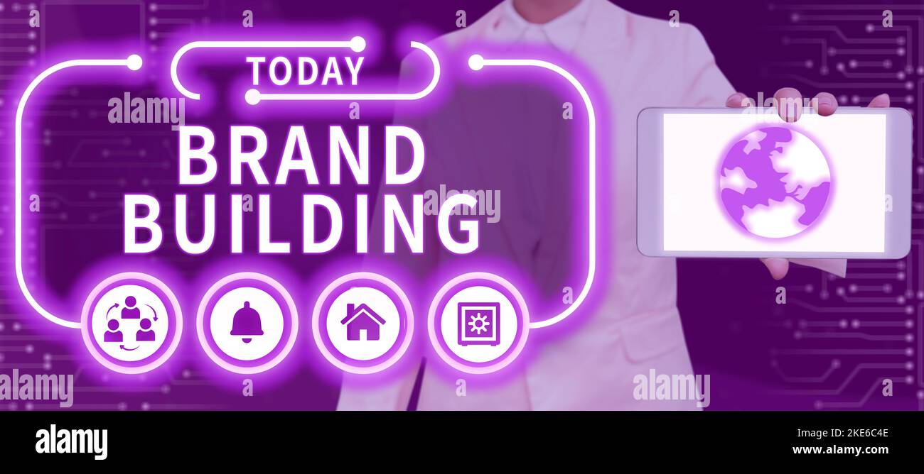Sign displaying Brand Building. Business idea boosting customer s is ...