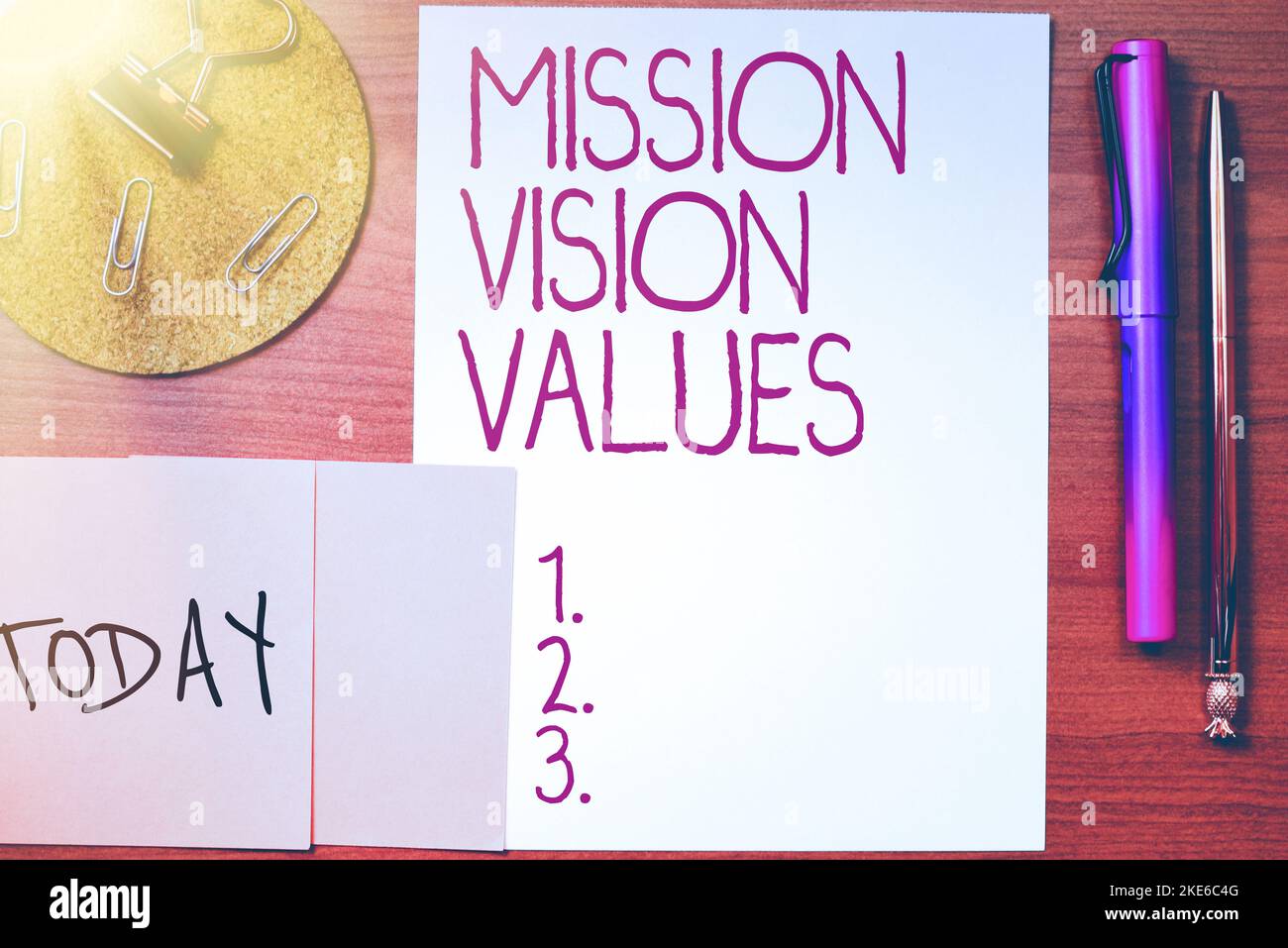 Hand writing sign Mission Vision Values. Business idea company business ...