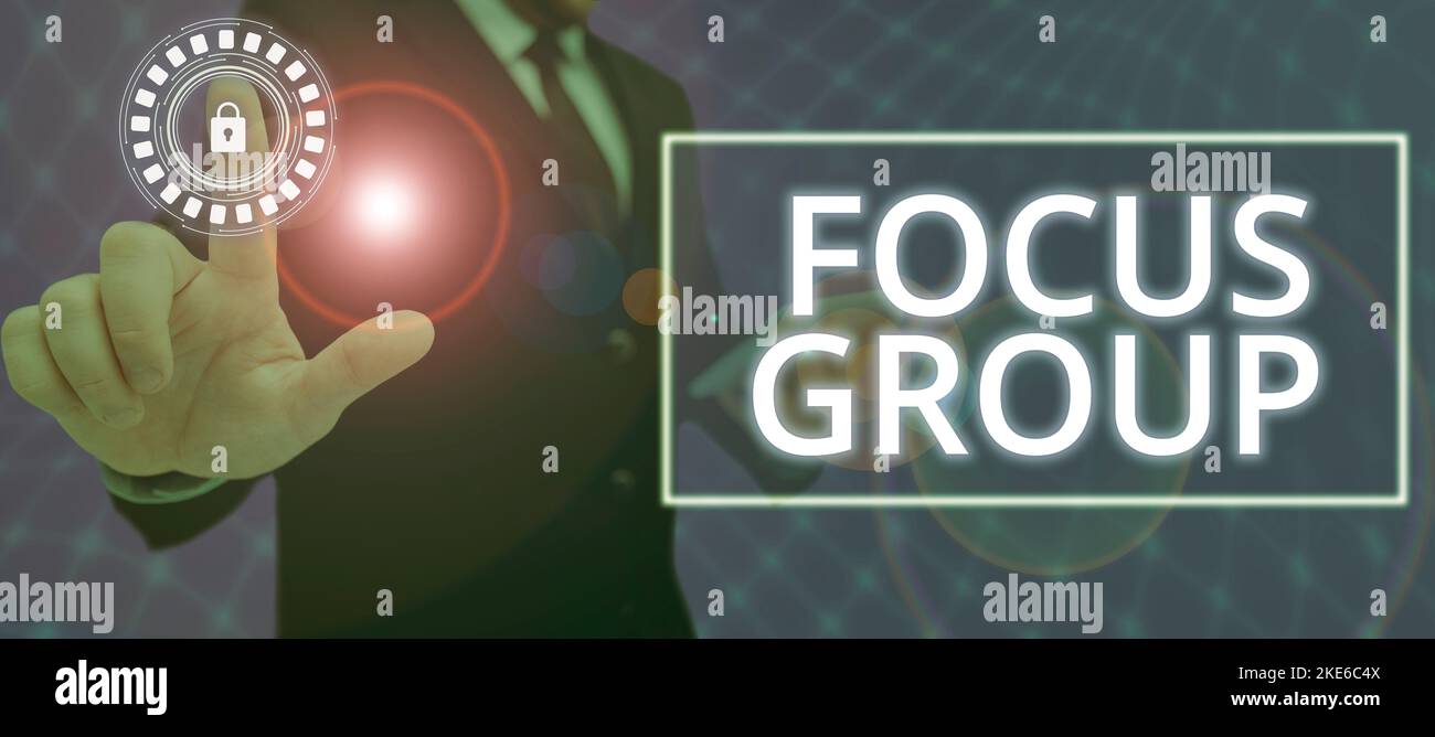 Hand writing sign Focus Group. Business concept consist of ...