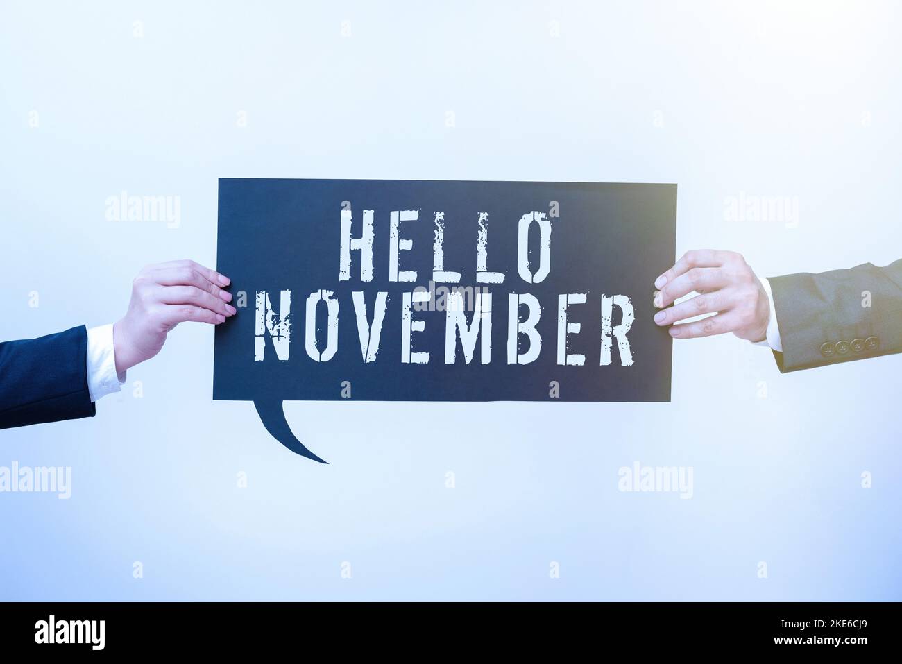 Handwriting text Hello November. Business overview greeting used when ...