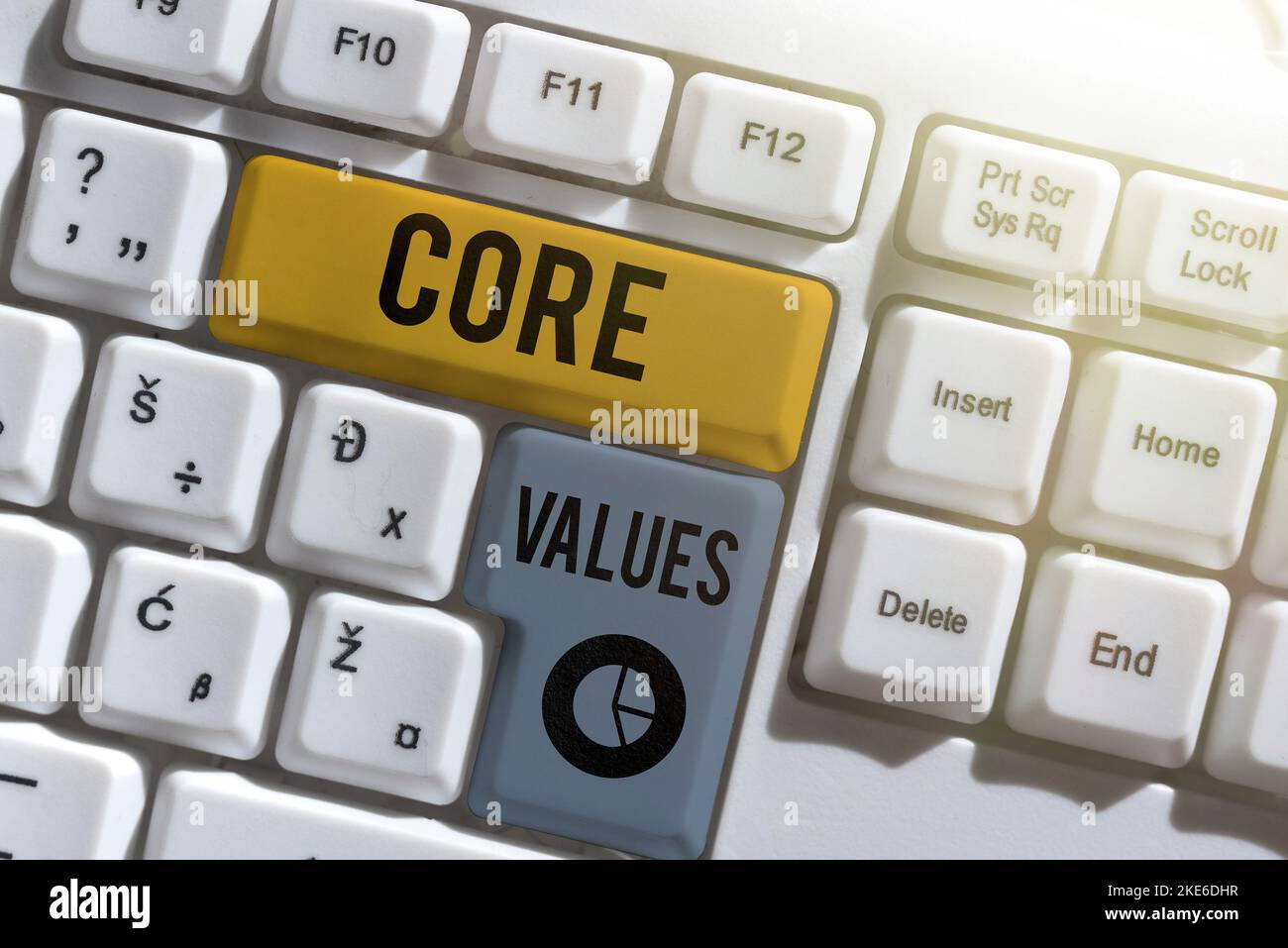 Text caption presenting Core Values. Word Written on principles which ...