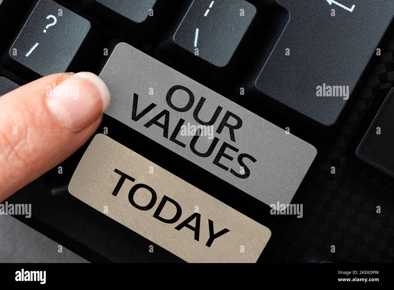 Hand writing sign Our Values. Word Written on list of morals companies ...