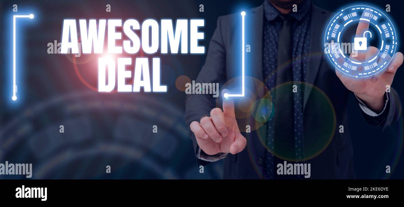 Sign displaying Awesome Deal. Word Written on impressive agreement ...