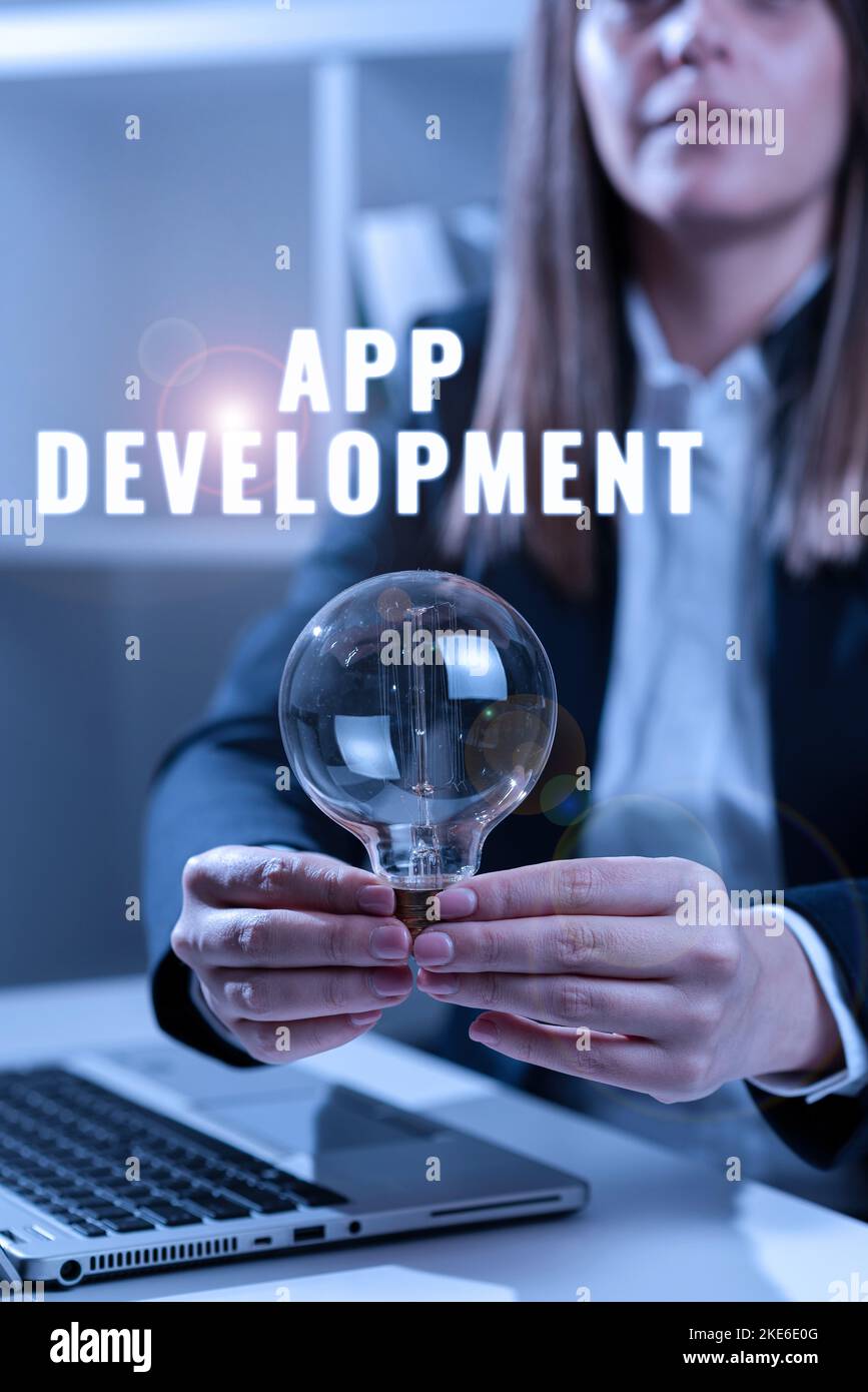 Text caption presenting App Development. Word for producing computer ...