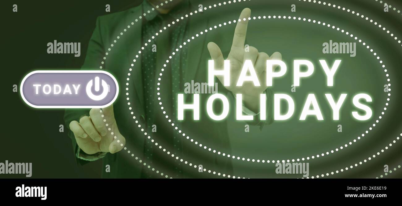 Hand writing sign Happy Holidays. Word Written on observance of the ...