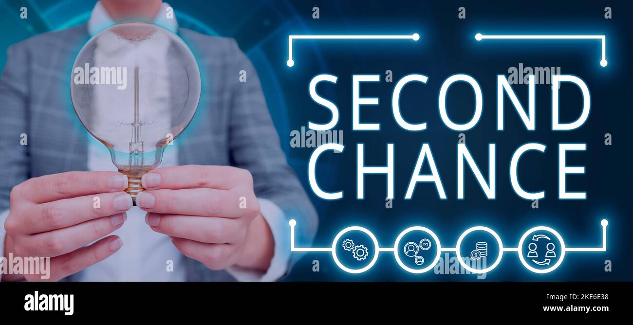 Hand writing sign Second Chance. Word for the opportunity given to ...