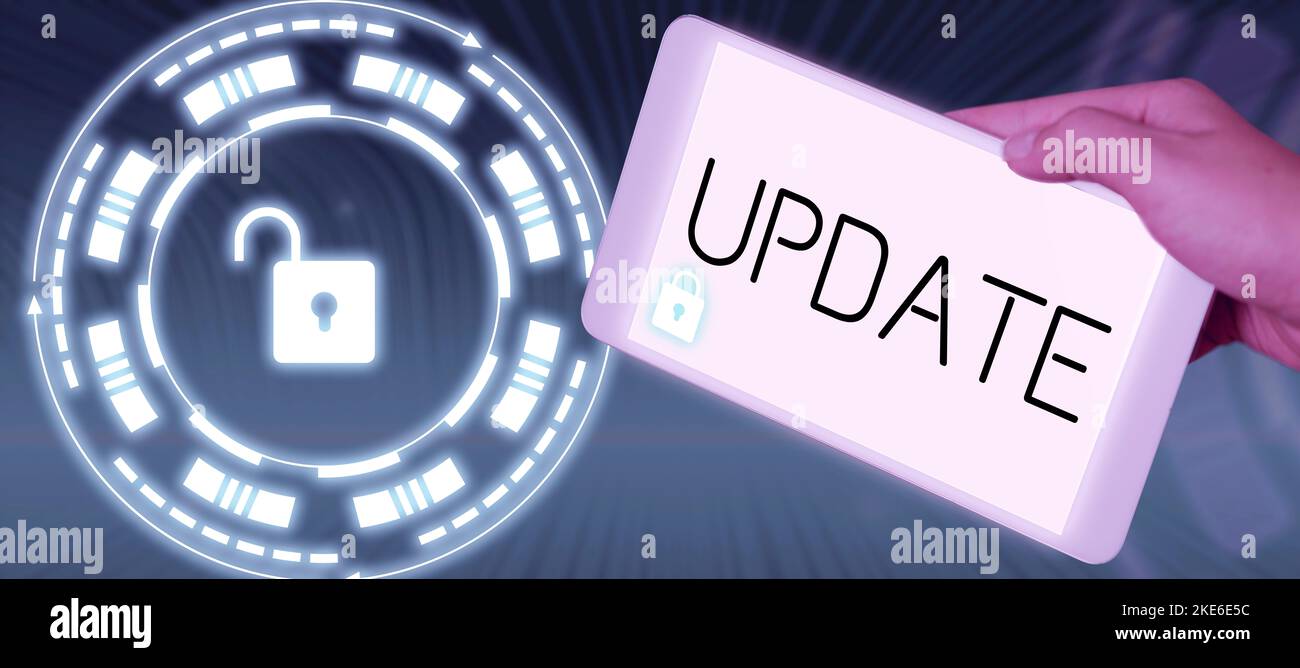 Conceptual display Update. Business idea up to date as by adding new information or making ...