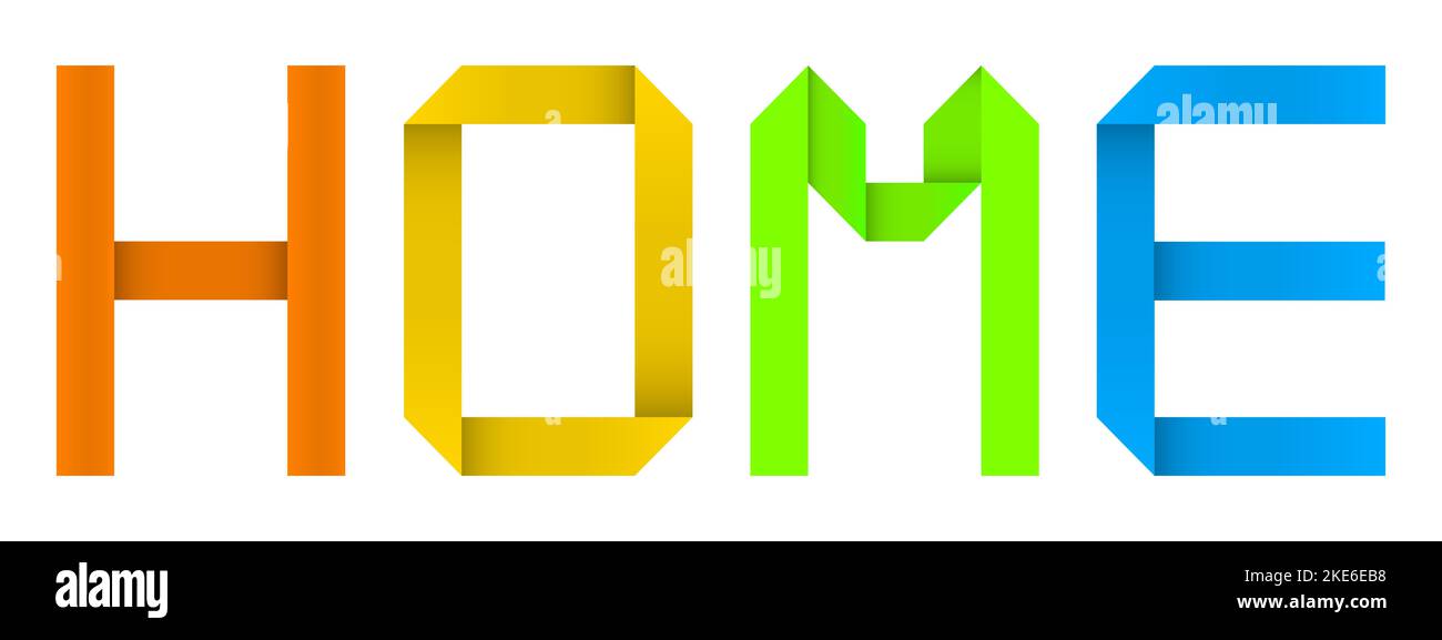 Concept conceptual paper origami font forming the word HOME isolated on white background. 3d ...