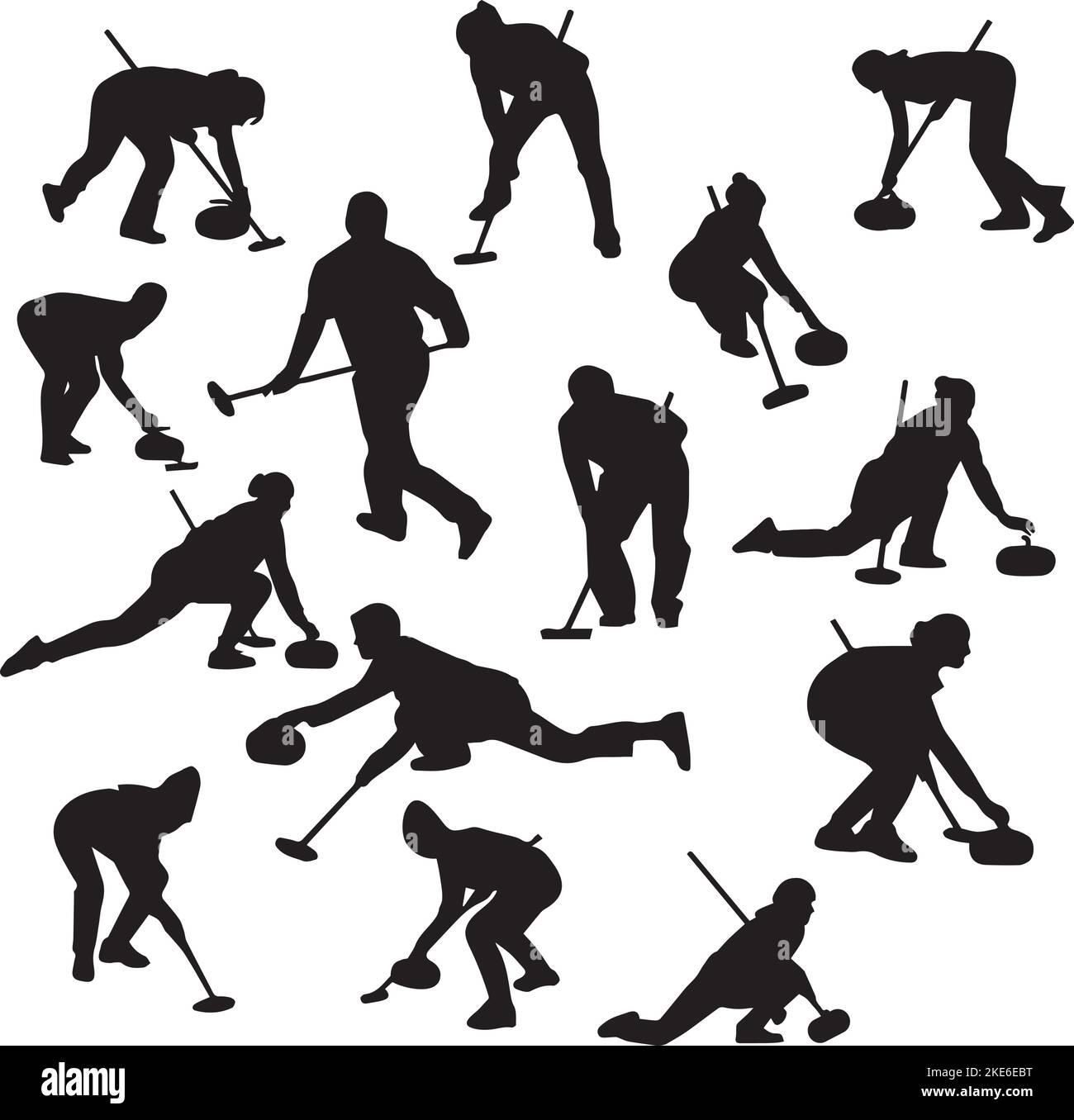 A design of silhouette-set of curling playing people Stock Vector Image ...