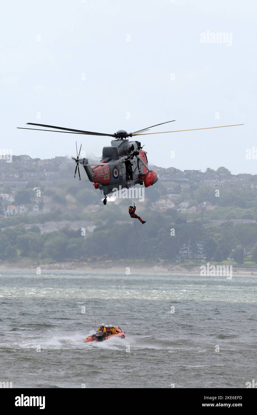 Royal Navy Rescue Sea King in demonstration with RNLI at Wales National ...