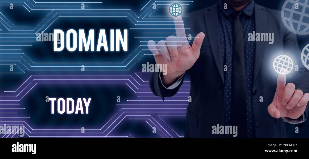 Sign displaying Domain, Business overview identification string that ...