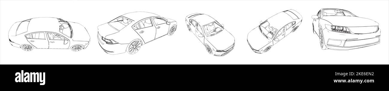 Concept or conceptual set of an urban car sketches from different ...