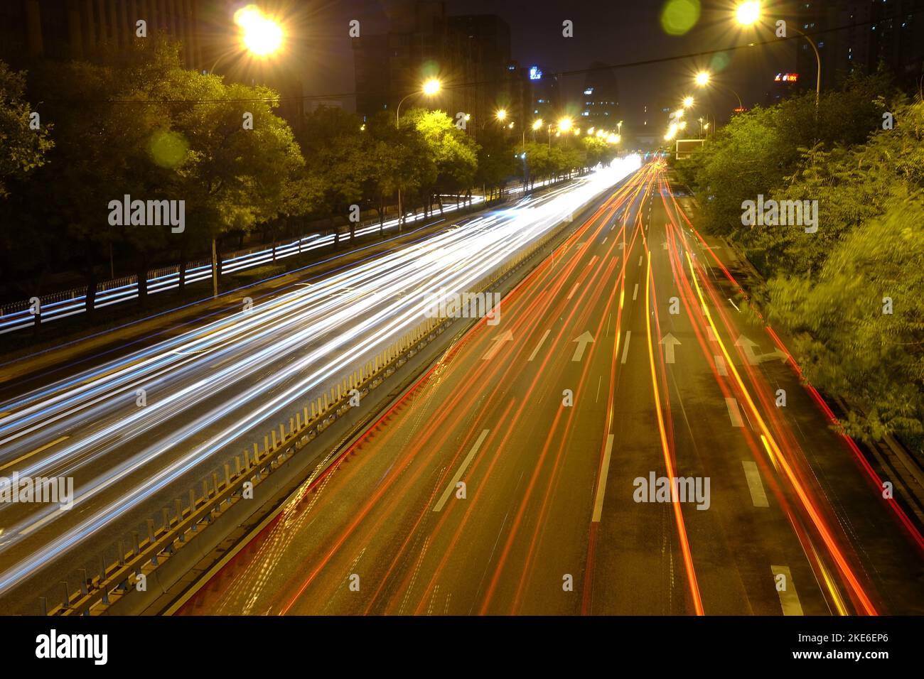 Colorful light trails of north second ring road traffic flow in Beijing ...
