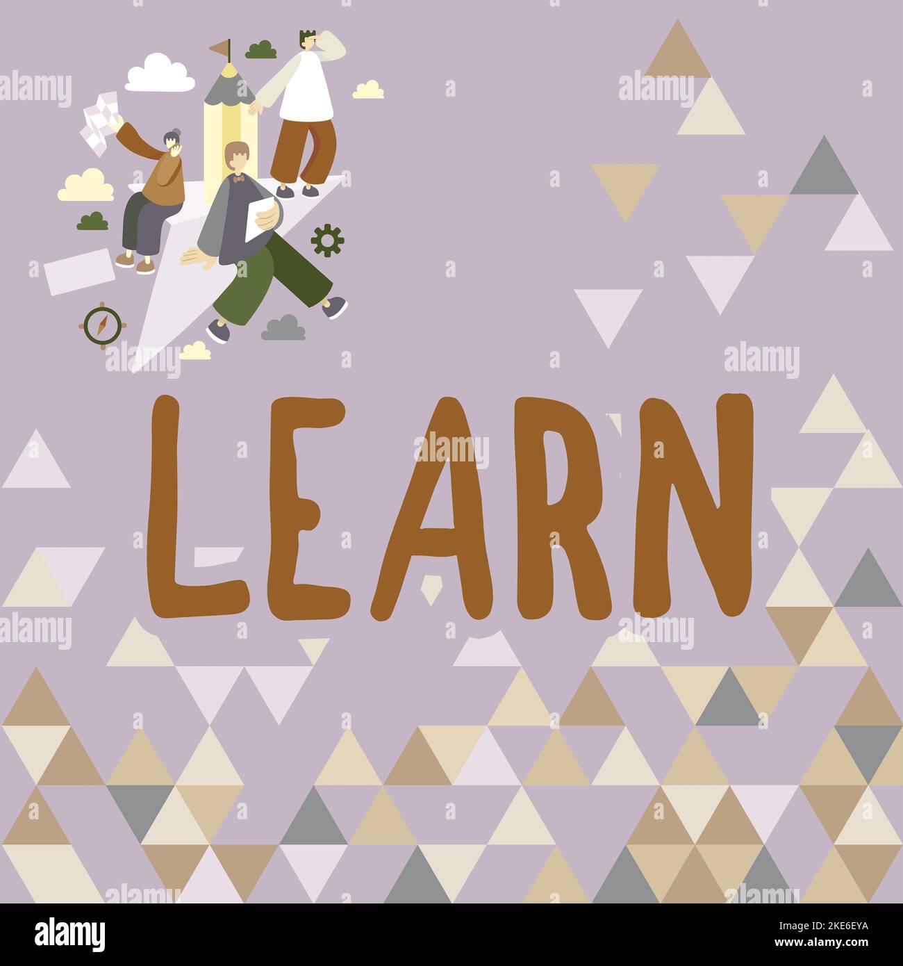 Text caption presenting Learn. Business showcase process of acquiring new modifying existing ...