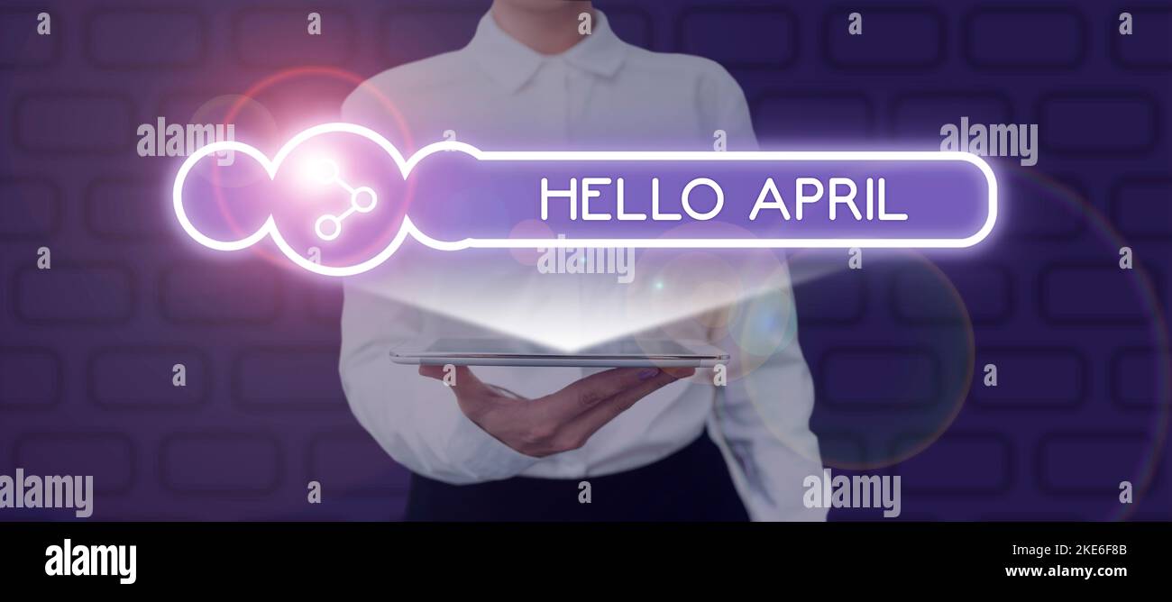 Handwriting text Hello April. Word Written on a greeting expression ...