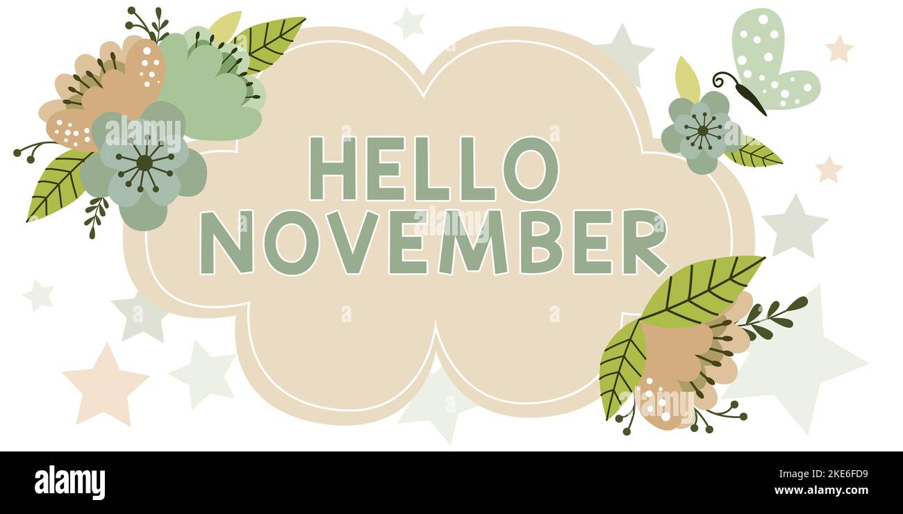 Text caption presenting Hello November. Business concept greeting used ...