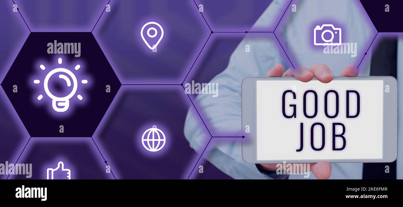 Hand writing sign Good Job, Business concept encourage someone for his ...