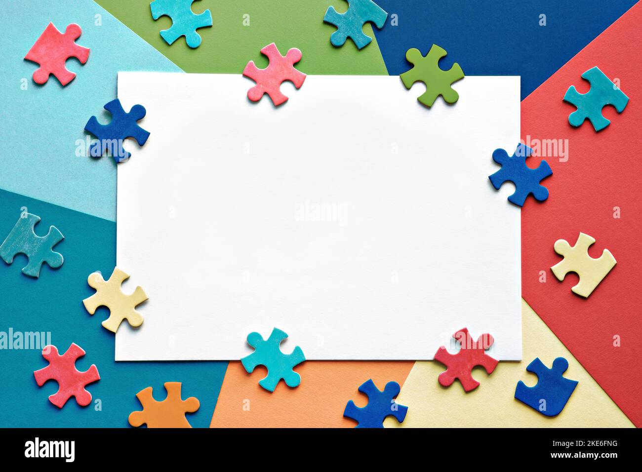 Autism Awareness Day, World Autism Day, frame with puzzle pieces, copy ...