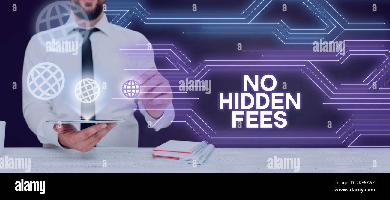 Conceptual caption No Hidden Fees, Word for without or zero bank charge ...