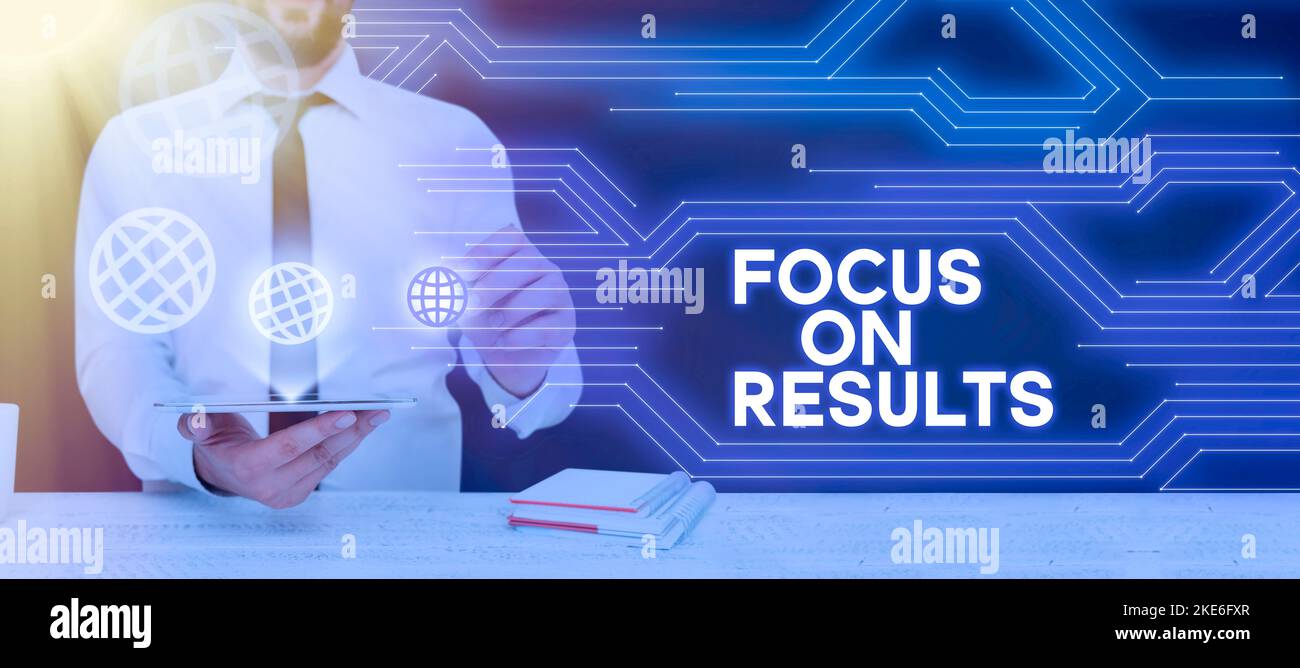 Text caption presenting Focus On Results, Concept meaning concentration ...
