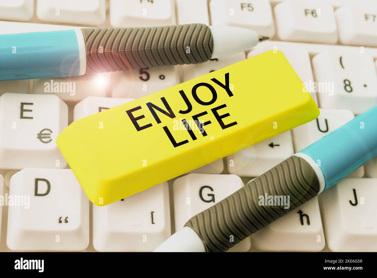 Hand writing sign Enjoy Life. Internet Concept Any thing, place,food or ...