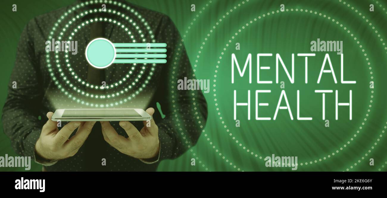 Sign displaying Mental Health, Word for state of the emotional, social ...