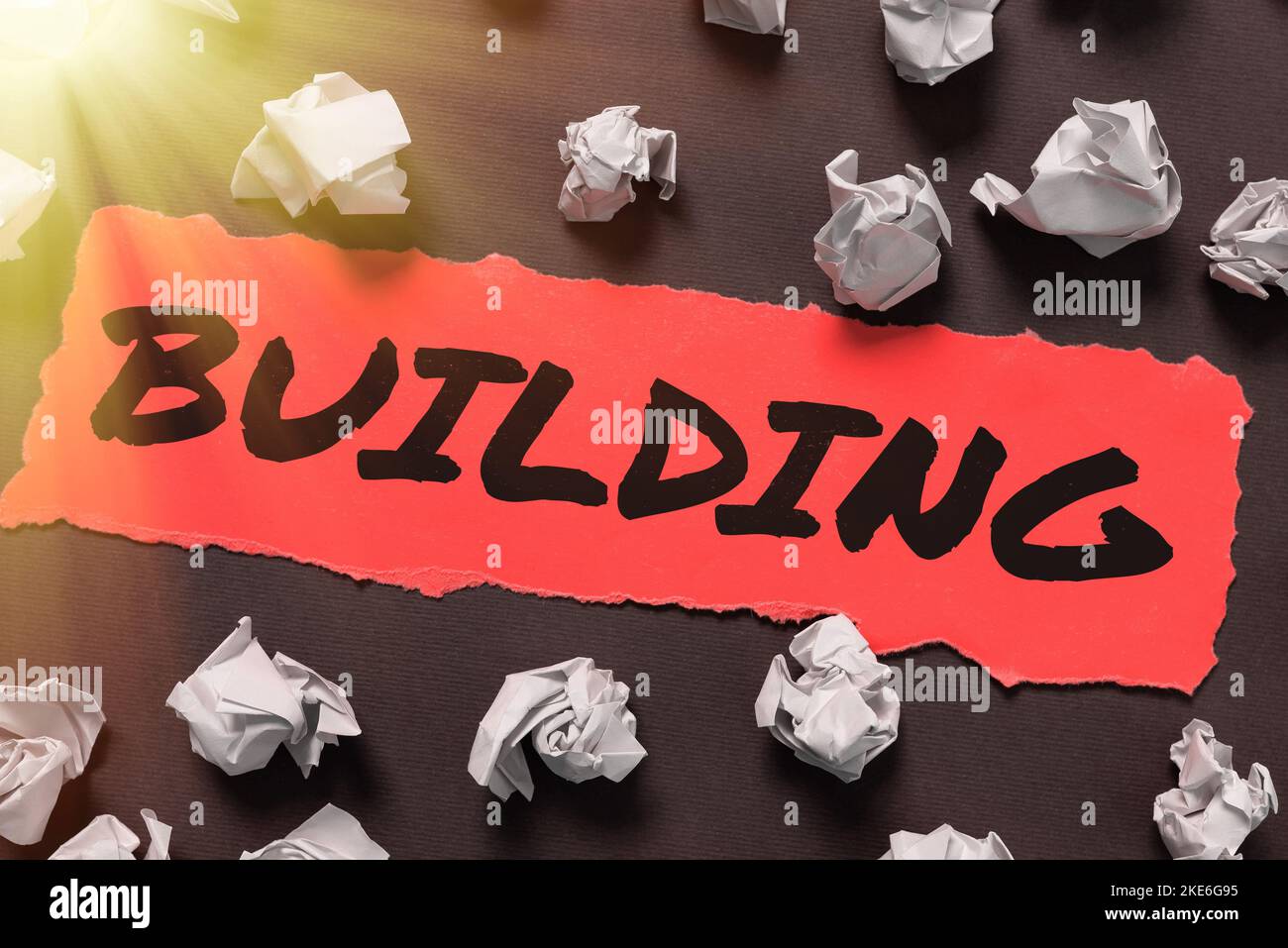 Text caption presenting Building. Concept meaning the art or business ...