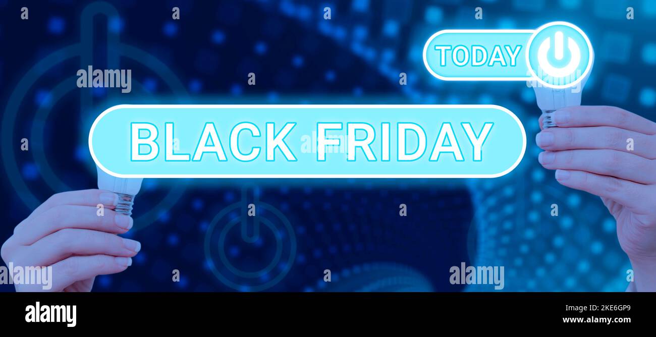 Conceptual caption Black Friday. Word for a day where seller mark their ...