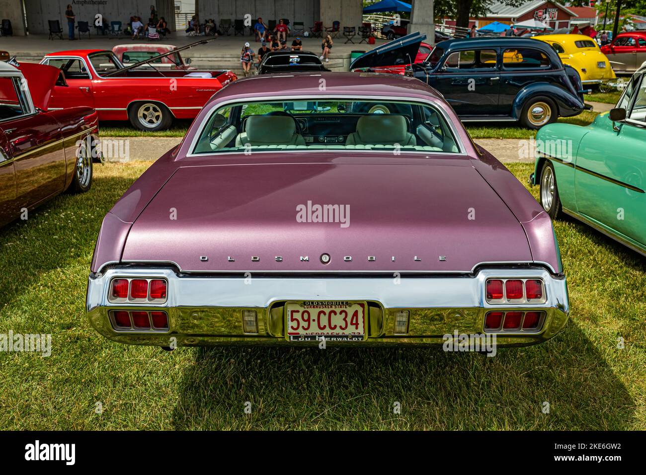 Des Moines, IA - July 02, 2022: High perspective rear view of a 1972 ...