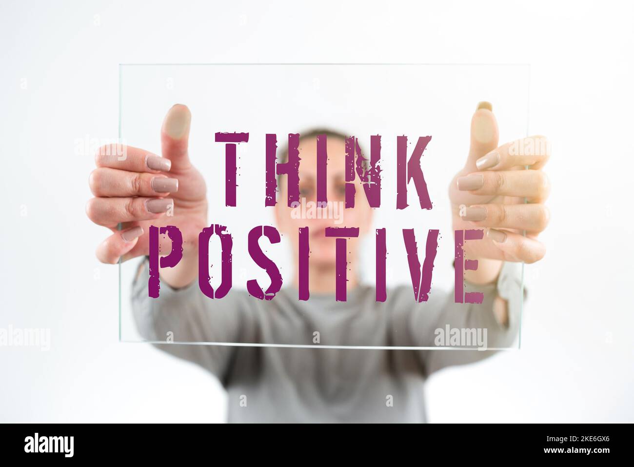 Text caption presenting Think Positive. Business showcase creating ...