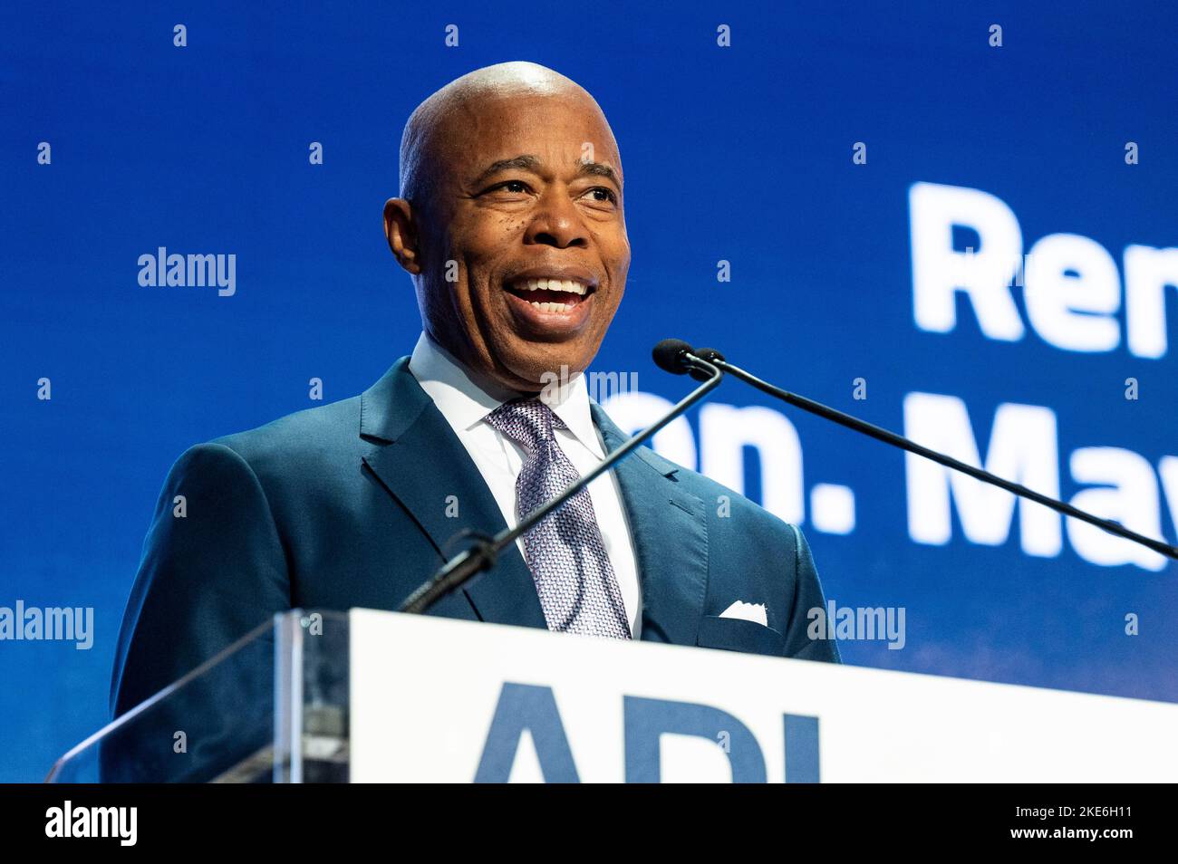New York City Mayor Eric Adams (D) speaking at the Anti-Defamation ...