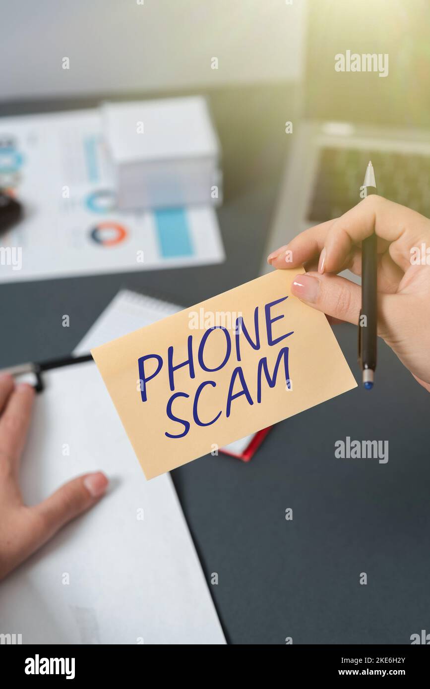 Text caption presenting Phone Scam. Internet Concept getting unwanted ...