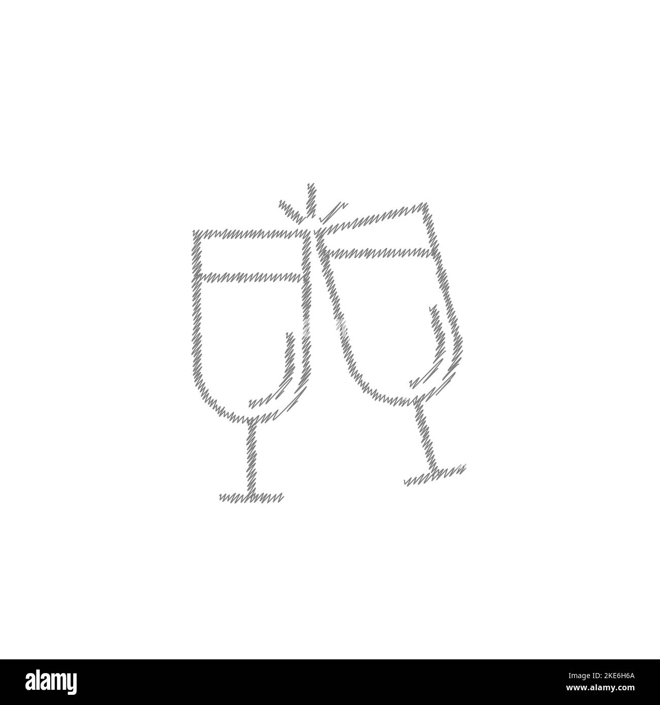 Cheers grey sketch vector icon. Glass cups cheers and toasting sign ...