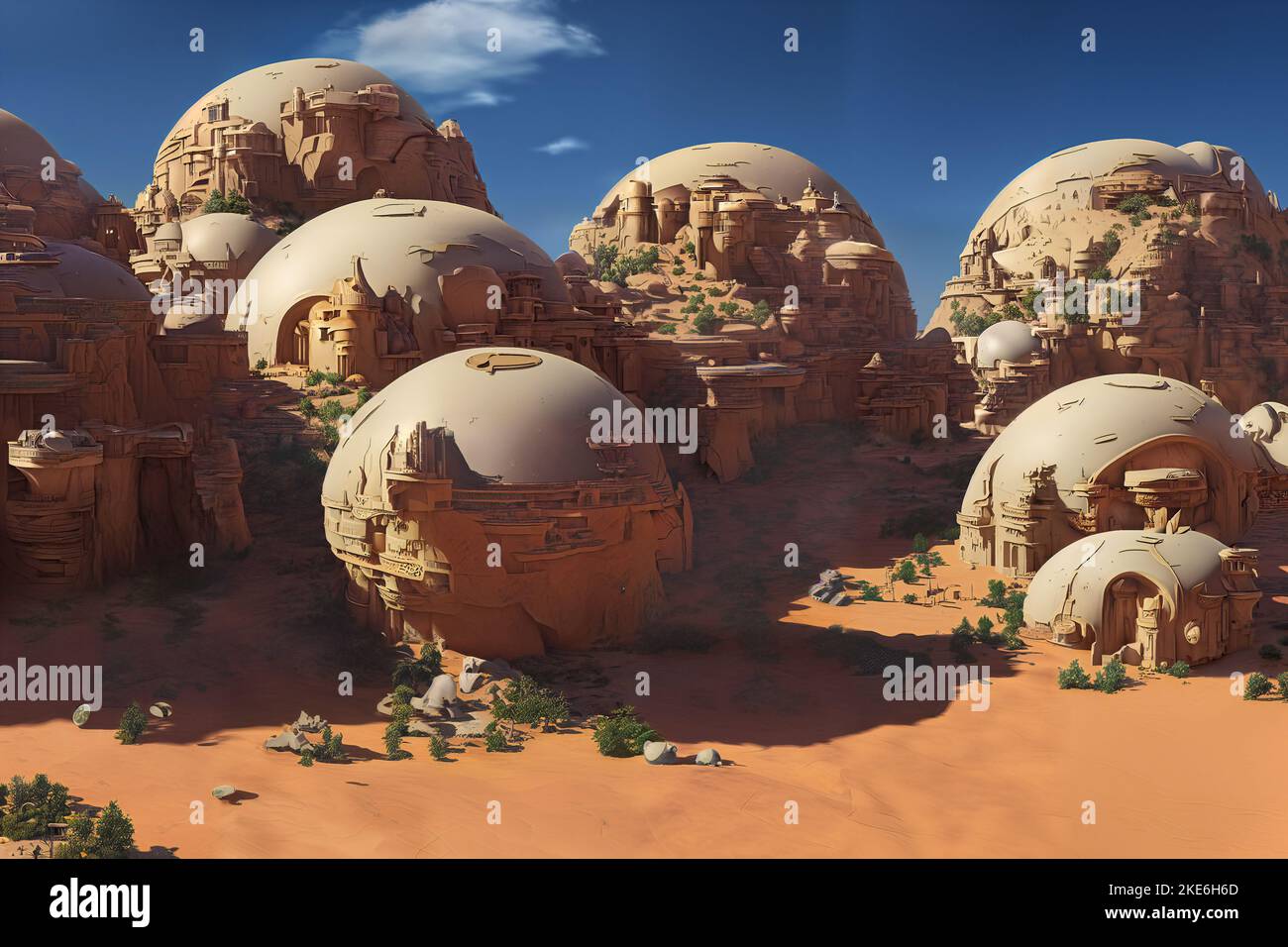 alien city on an alien extraterrestrial planet, spherical buildings in ...