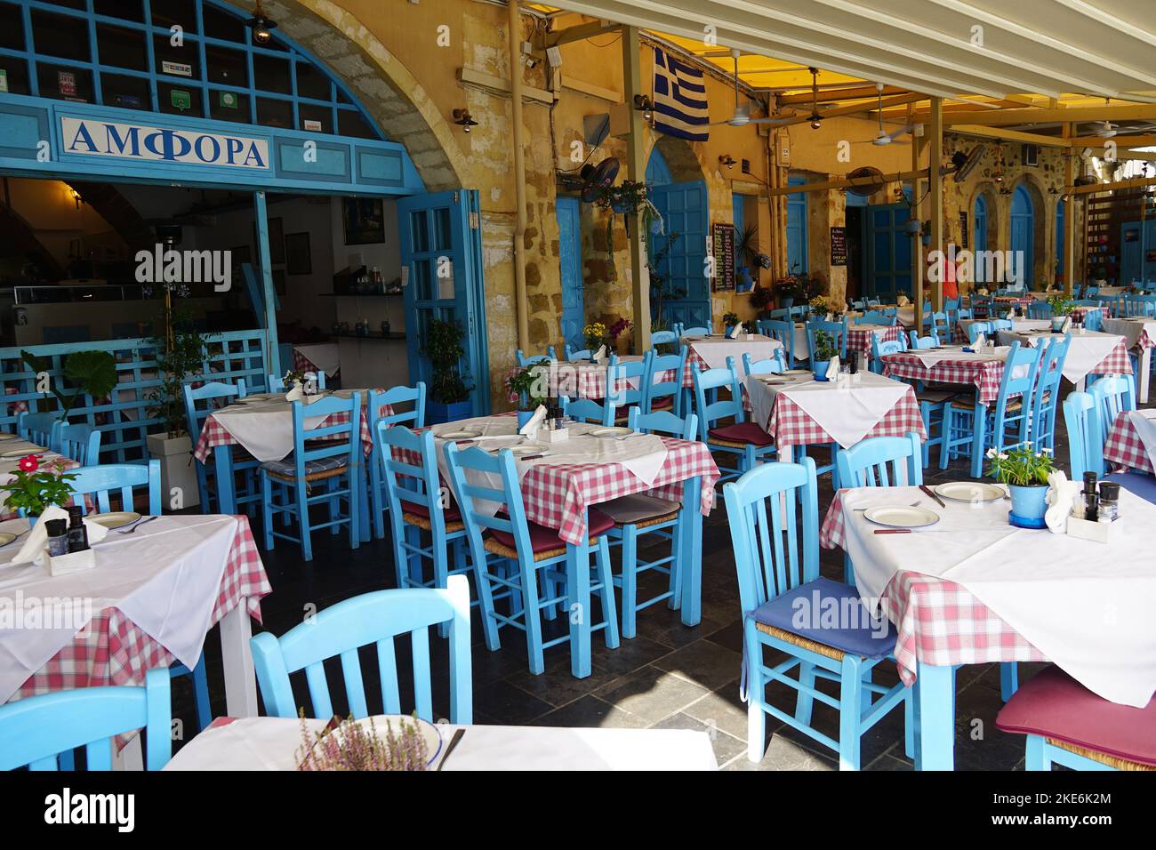 tavern, restaurant, Old Venetian Port, Chania, Hania, Crete, Greece ...