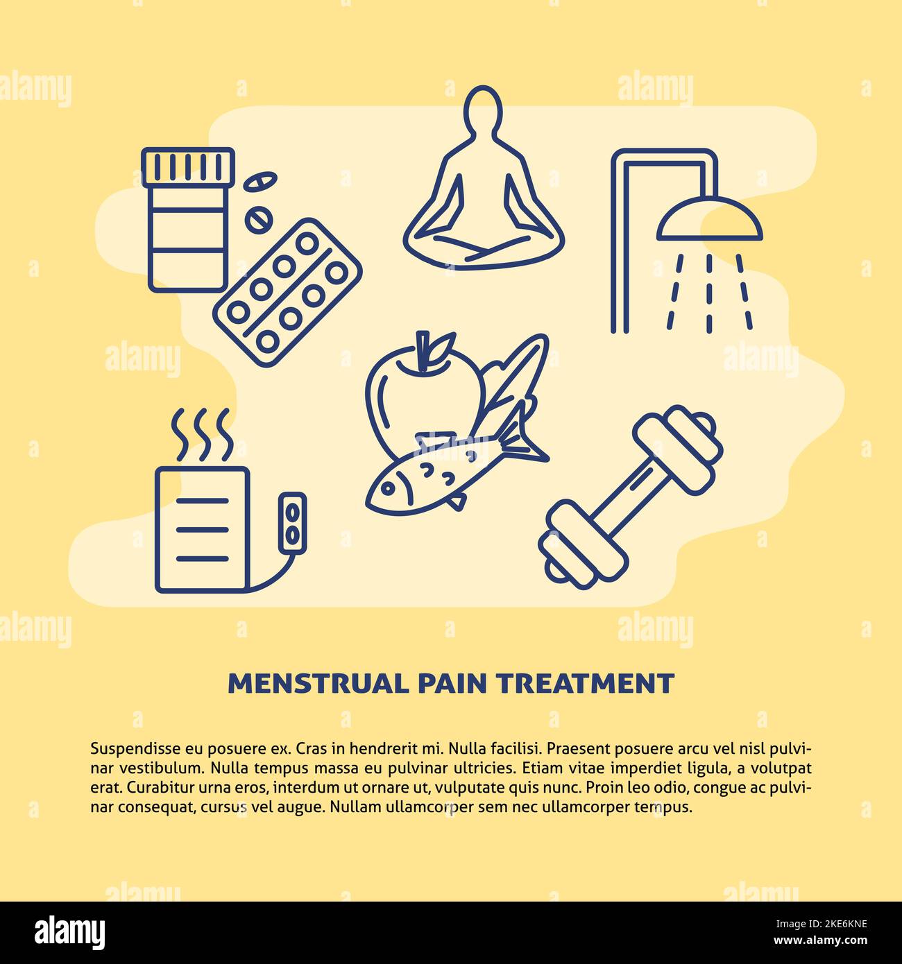 Menstruation pain treatment concept banner in line style with place for ...