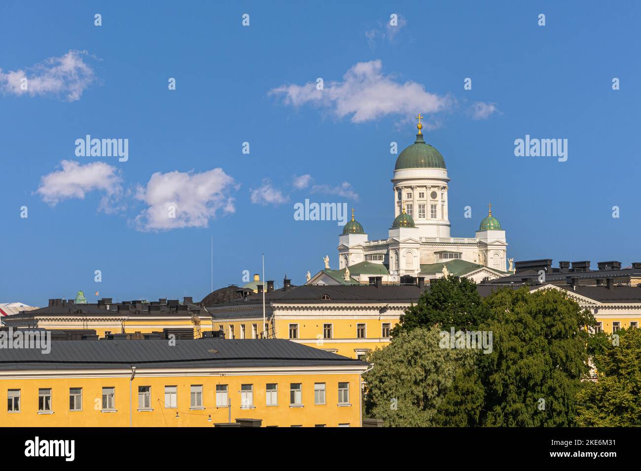 Helsinki, Finland - July 20, 2022: The white Cathedral with green domes ...