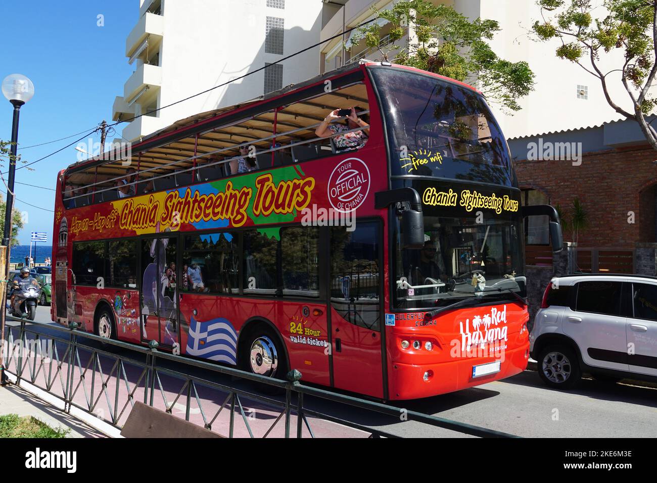 sightseeing bus, Chania, Hania, Crete, Greece, Europe Stock Photo - Alamy