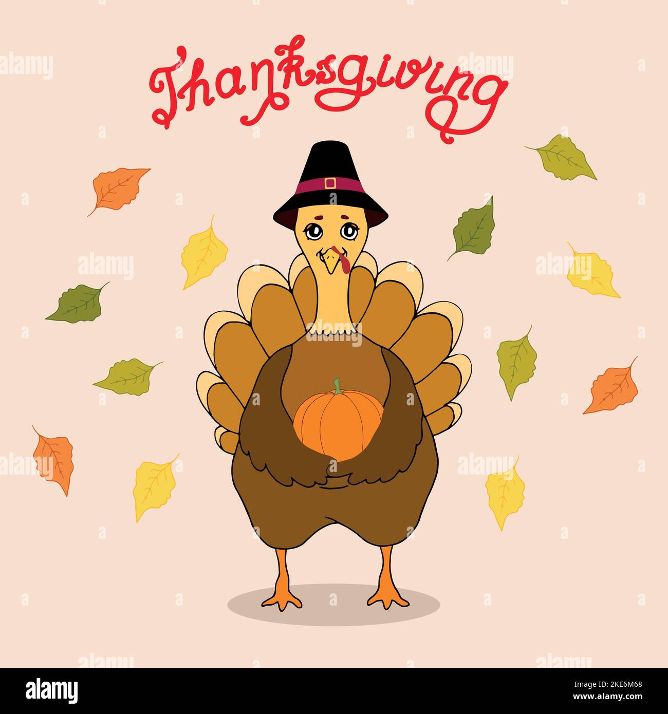 Turkey in a hat with a pumpkin. Thanksgiving art. Happy Thanksgiving ...