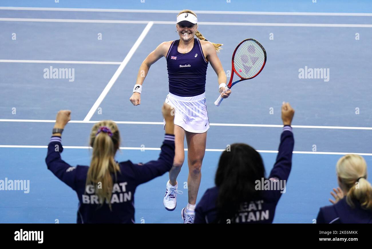 Great Britain's Harriet Dart celebrates beating Spain's Paula Badosa ...
