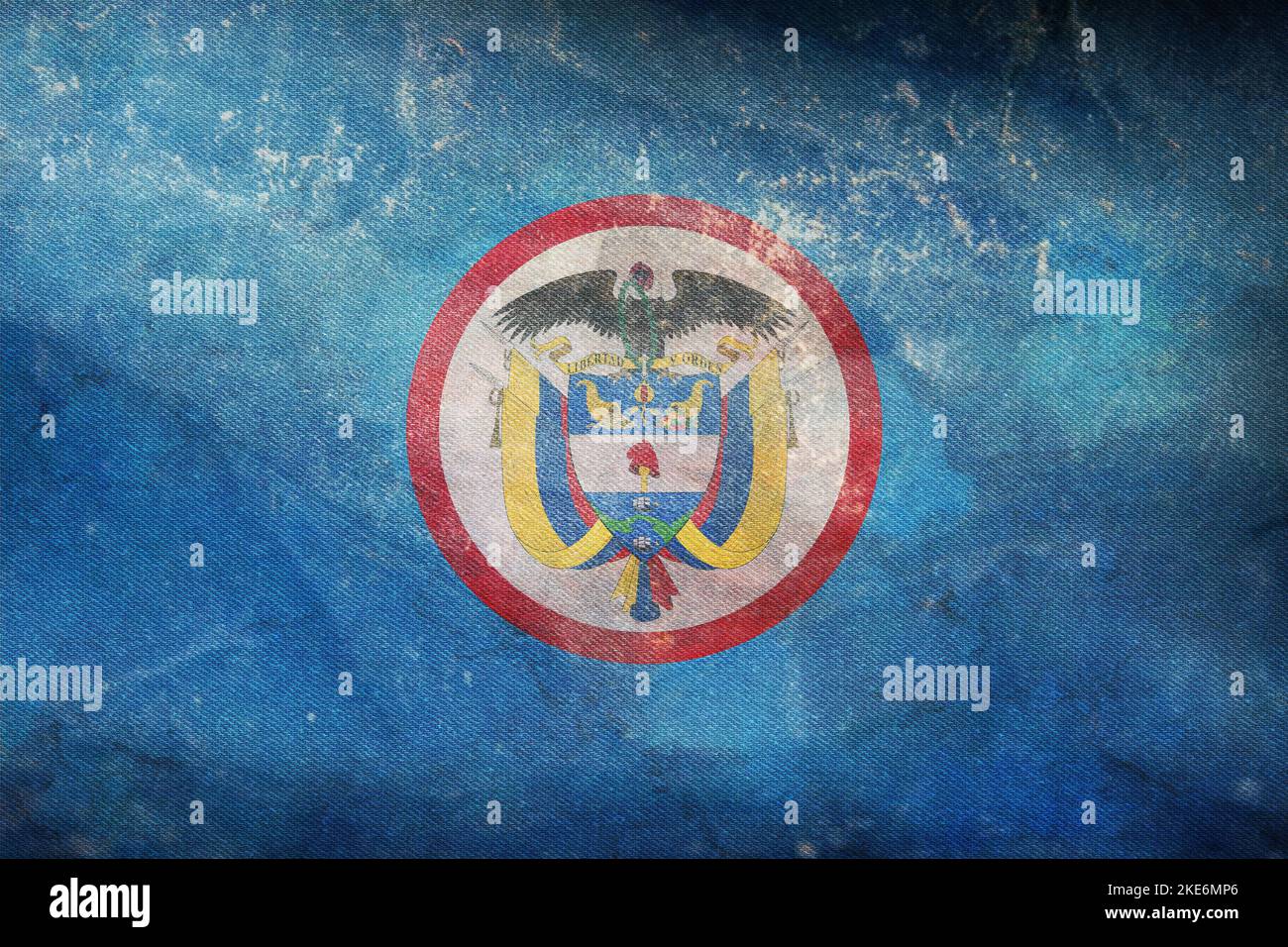 Top view of retro flag Naval jack Colombia with grunge texture ...