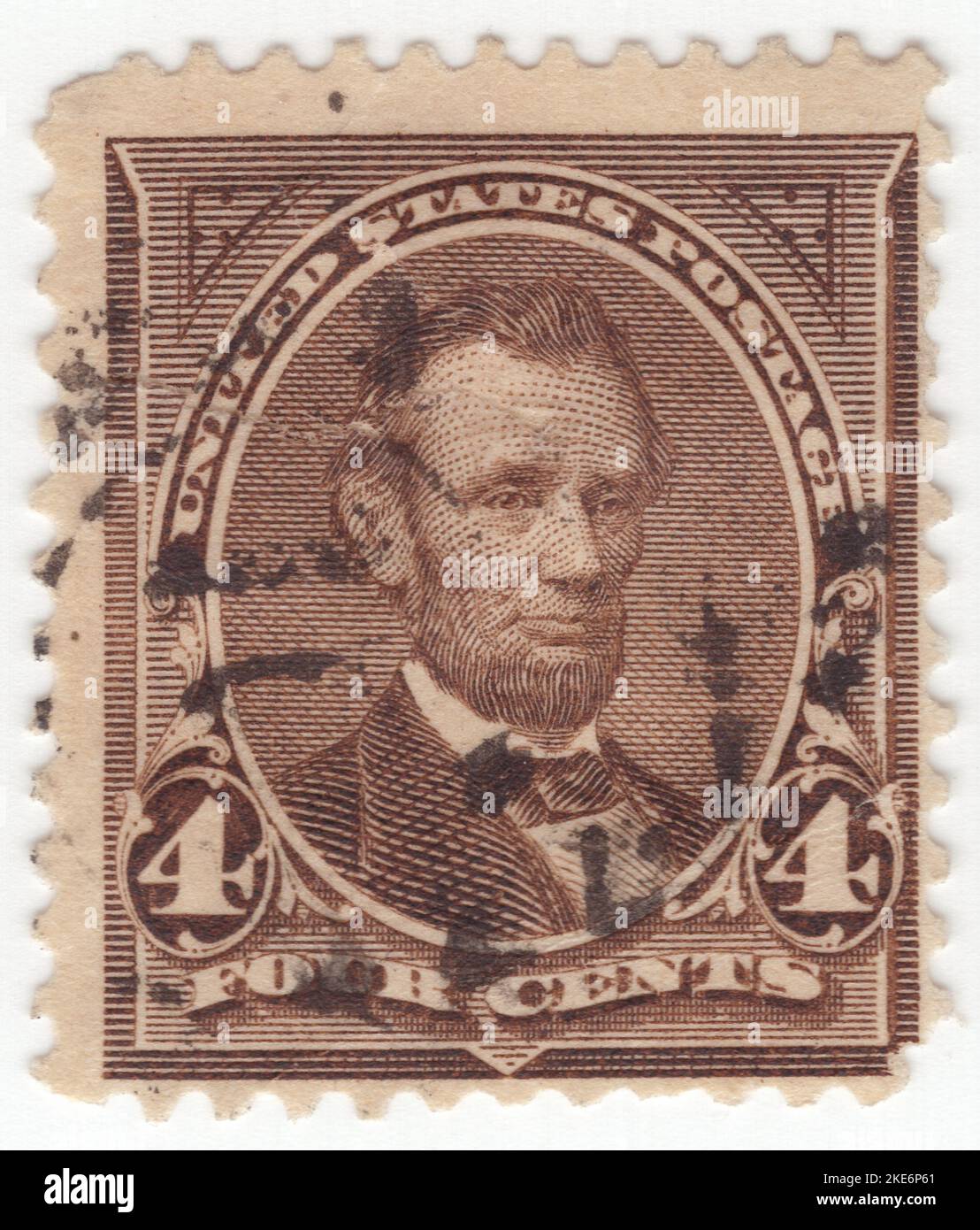 USA - 1895: An 4 cents dark brown postage stamp depicting portrait of ...