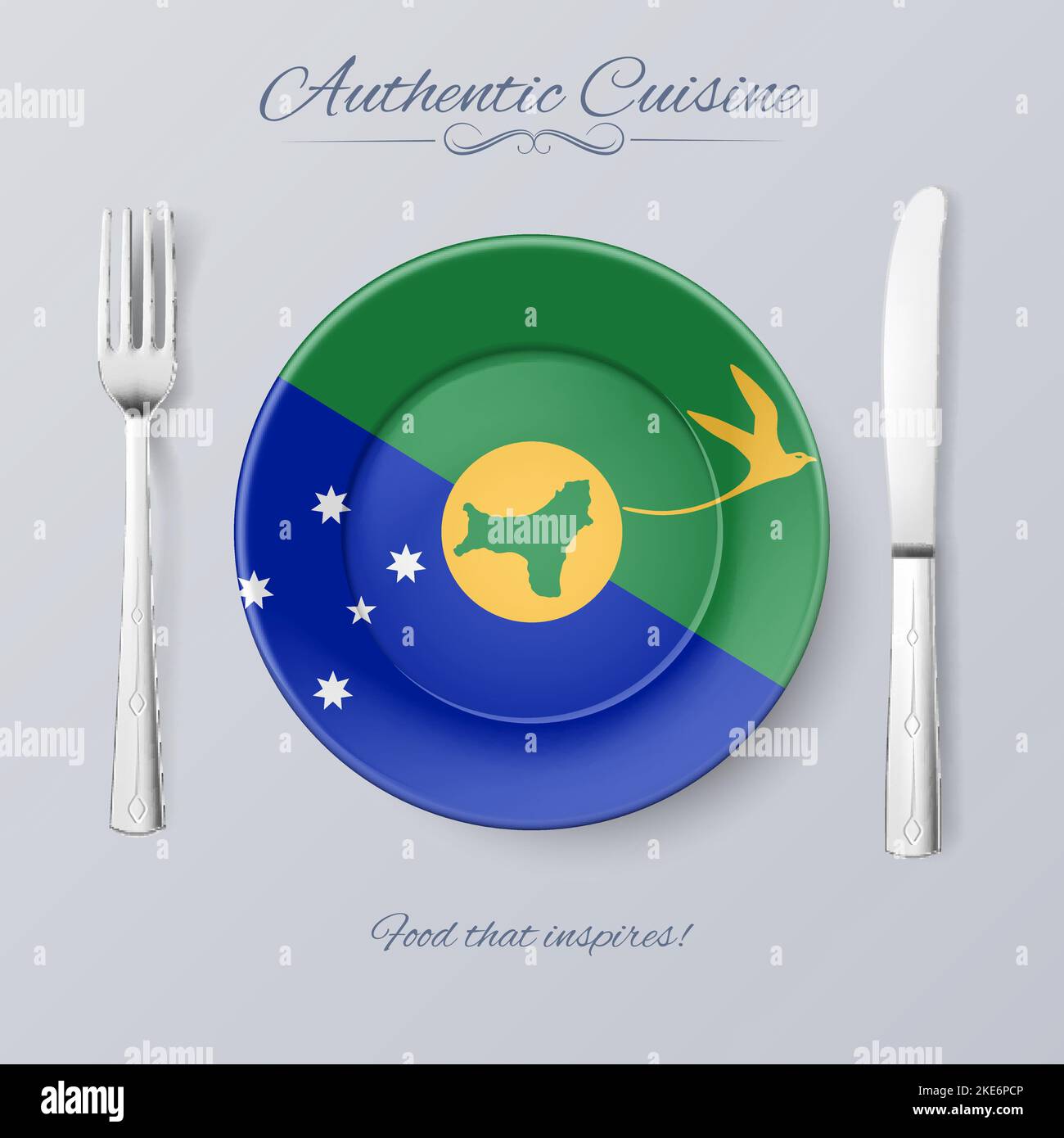 Authentic Cuisine of Christmas Island. Plate with Flag and Cutlery ...