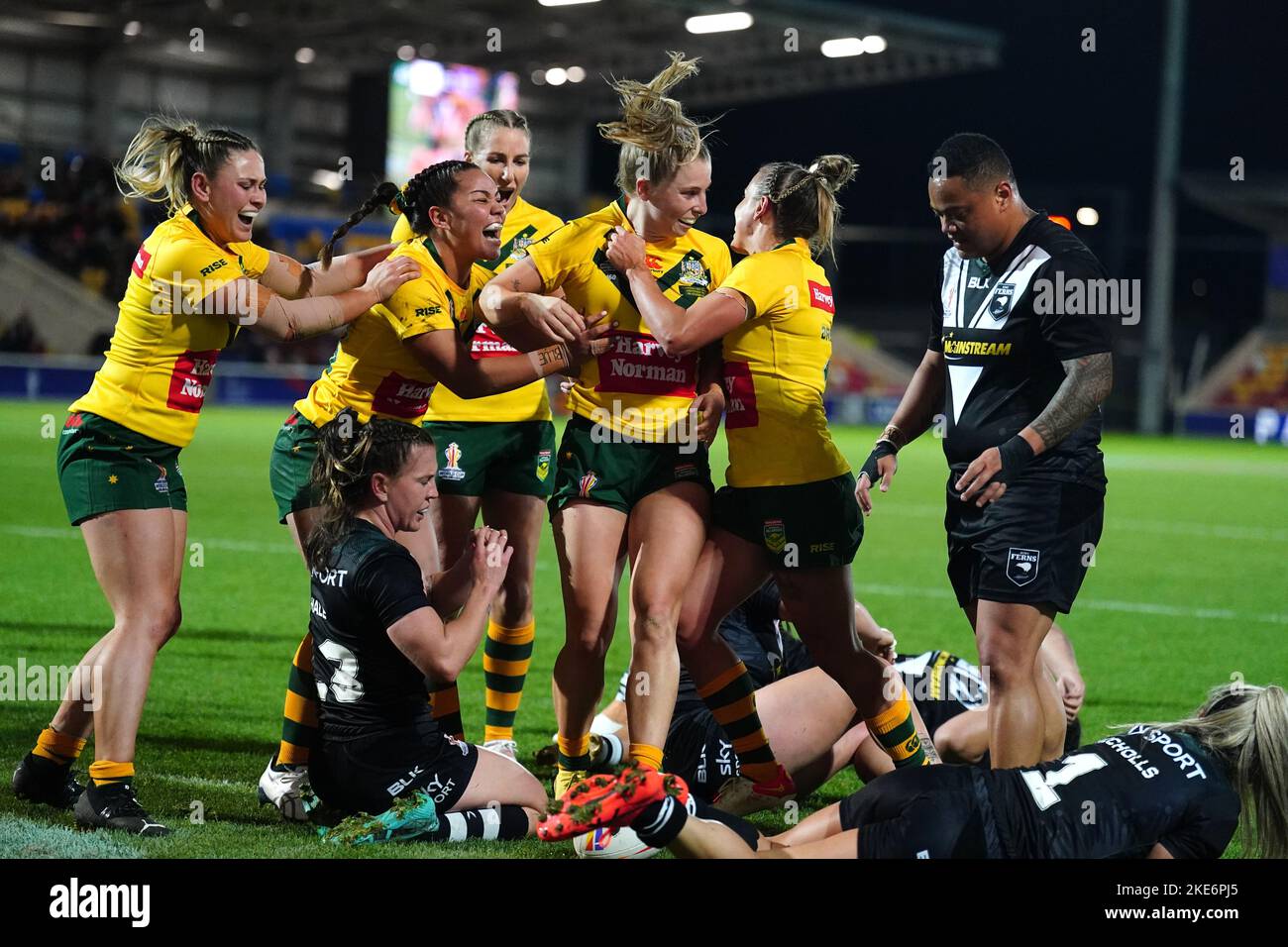 Australia's Tarryn Aiken celebrates scoring her sides first try during ...