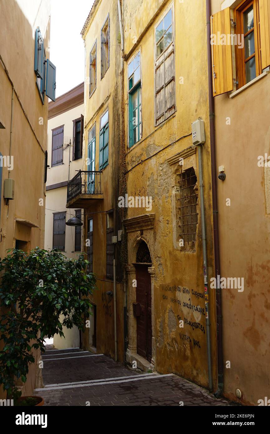 alley, downtown, Chania, Hania, Crete, Greece, Europe Stock Photo - Alamy